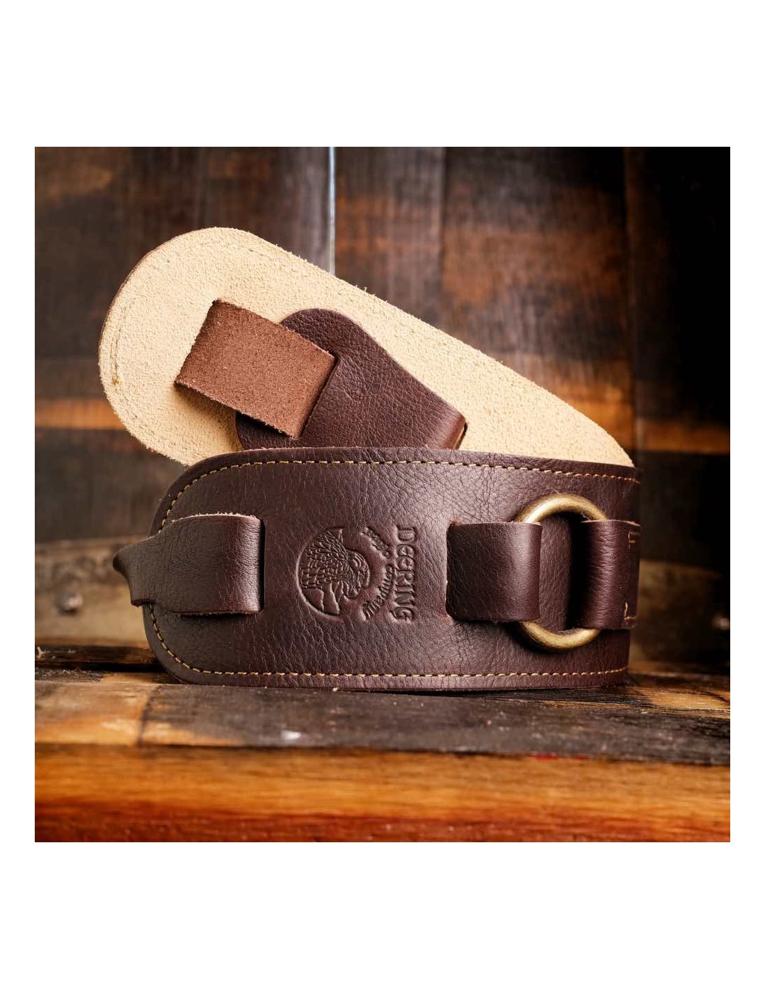 Deering Leather Banjo Straps | Layered Stitch Leather| Dark Brown
