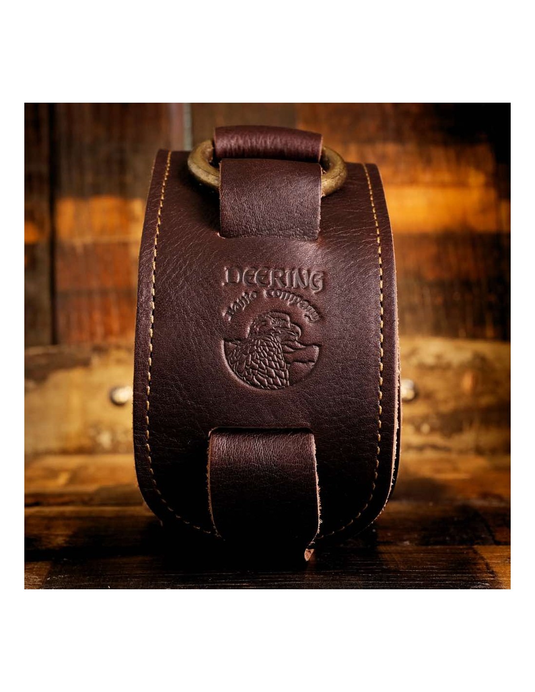 Deering Leather Banjo Straps | Layered Stitch Leather| Dark Brown